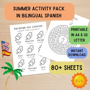 80+ Printable Summer Activity Sheets in Bilingual Spanish, Holidays ...