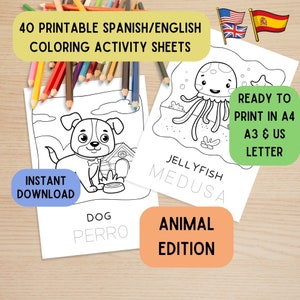 Bilingual Spanish Educational Coloring Pack, Spanish English Animals ...