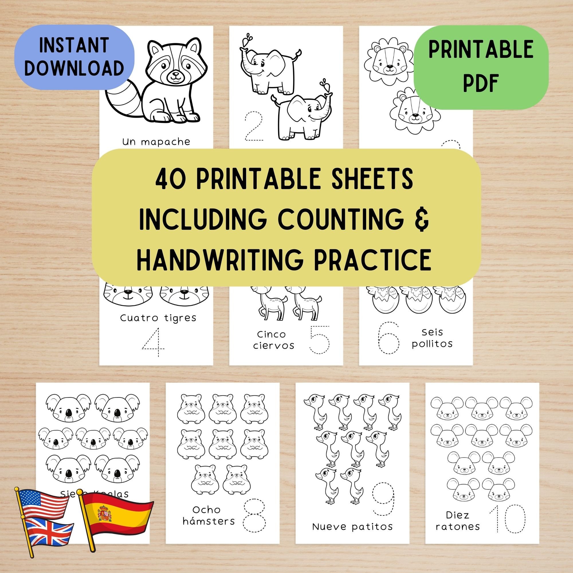 Bilingual Spanish Educational Coloring Pack, Spanish English Animals ...