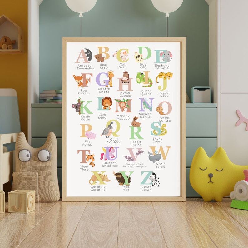 English Portuguese Alphabet Poster, Educational Decoration Poster ...