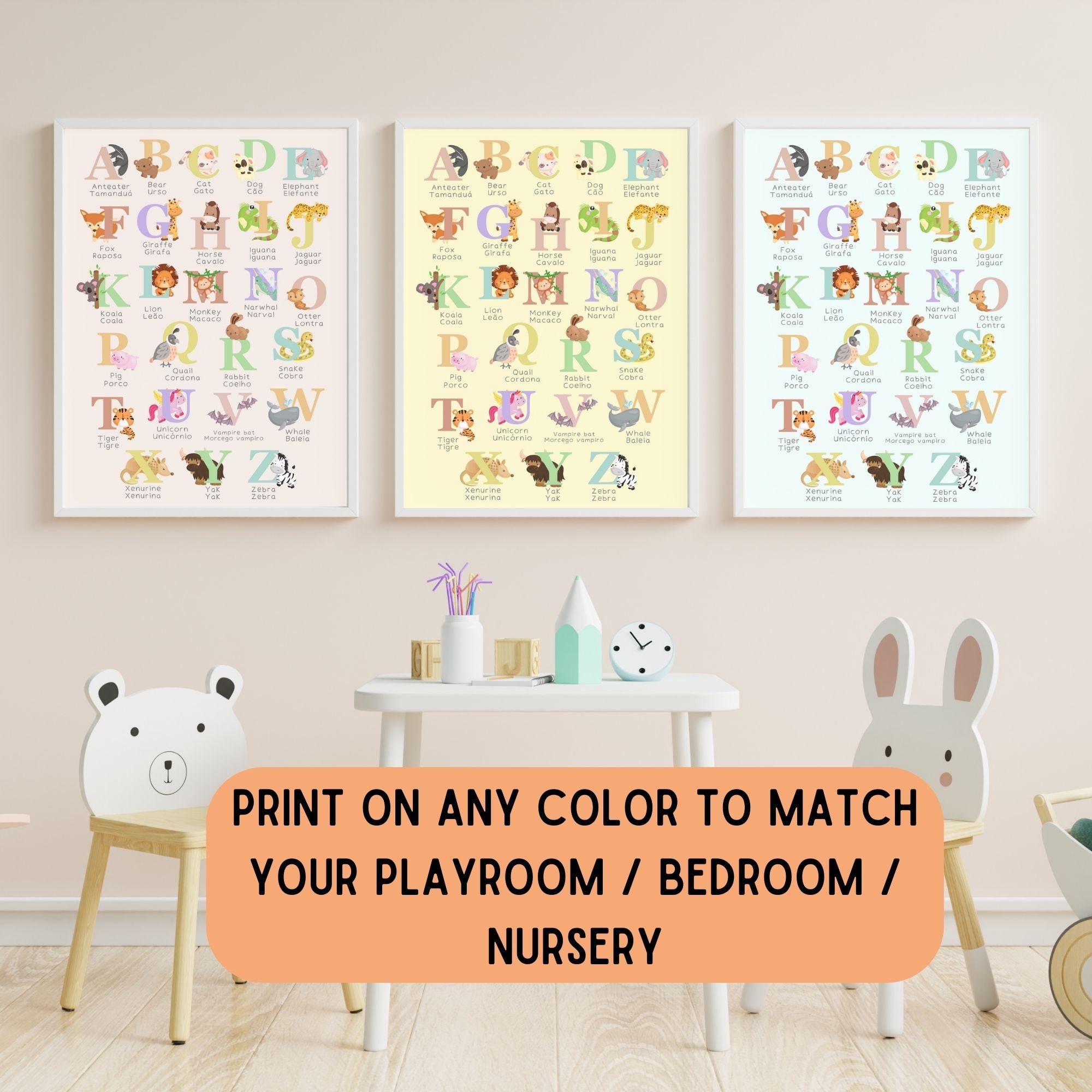 English Portuguese Alphabet Poster, Educational Decoration Poster ...