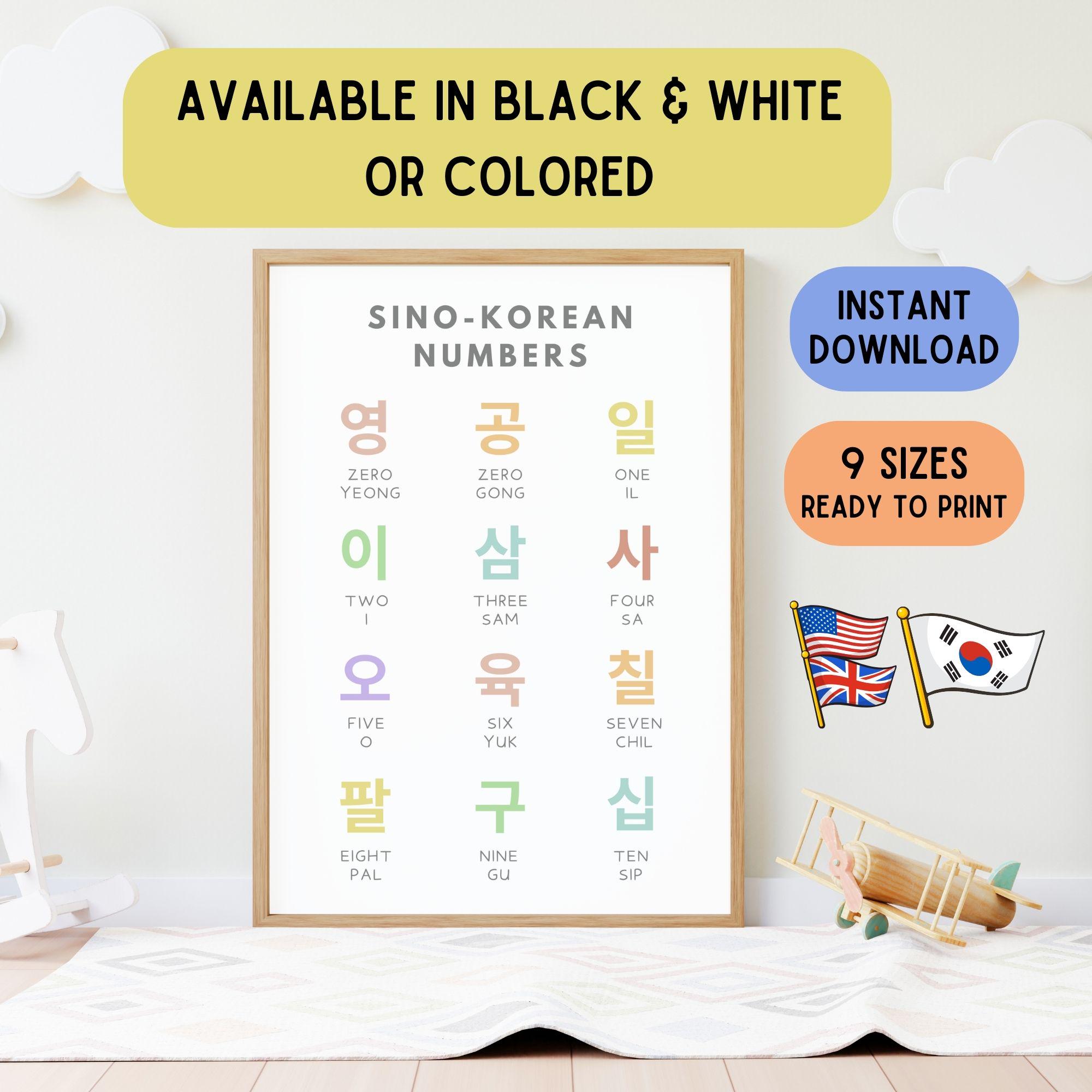 Sino-korean Number Print, Learn Korean Language Poster, Korean Learning ...