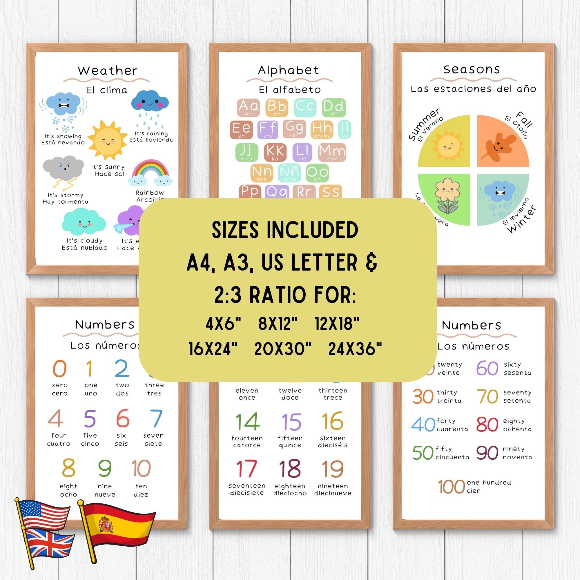 Bilingual Spanish Educational Posters, English Spanish Educative ...