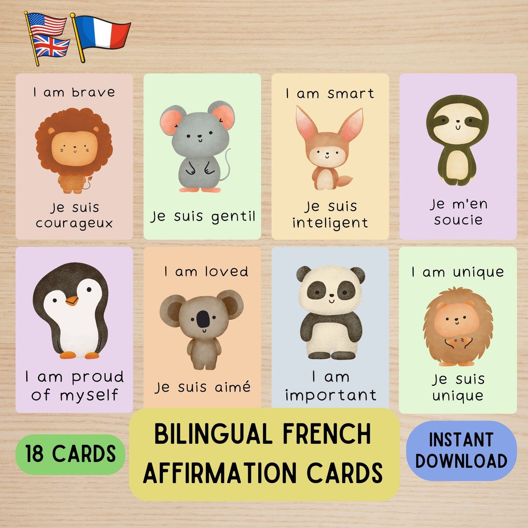 Bilingual French Affirmation Cards for Kids, Affirmational Printable ...