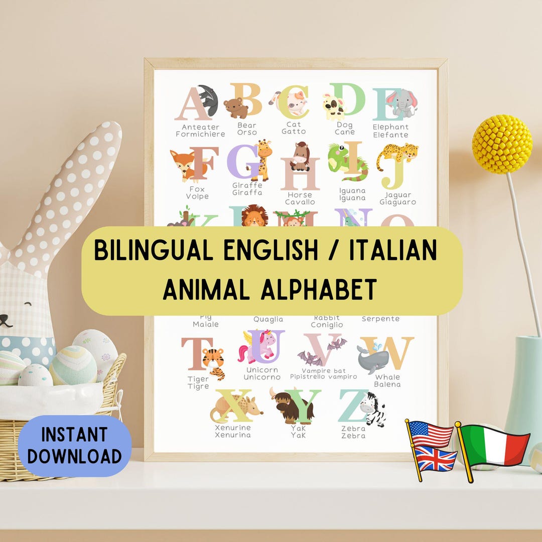 Bilingual Italian Alphabet Poster, Educational Decoration Poster ...