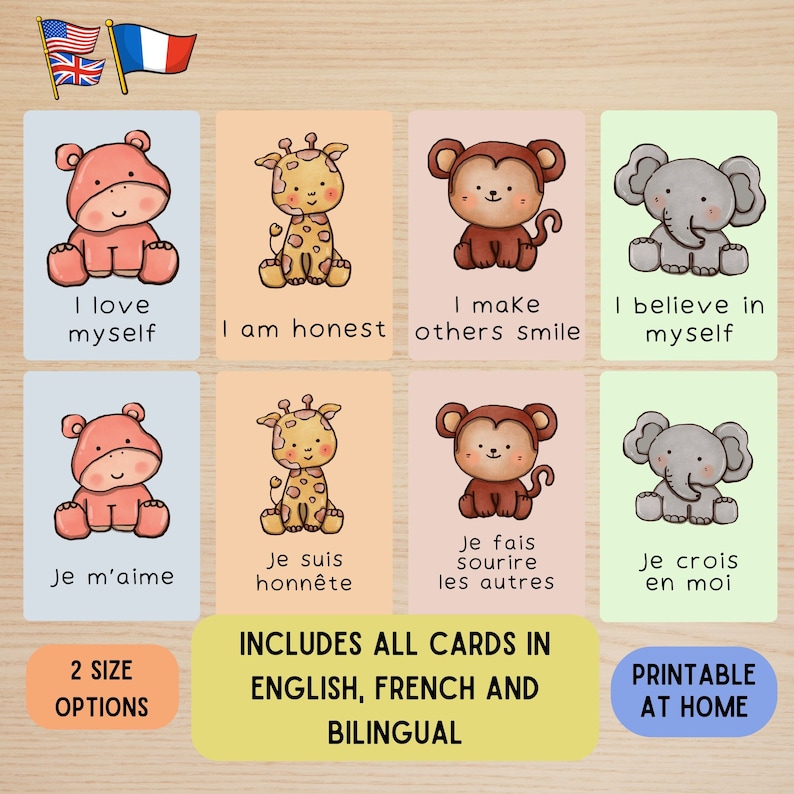 Bilingual French Affirmation Cards for Kids, Affirmational Printable ...