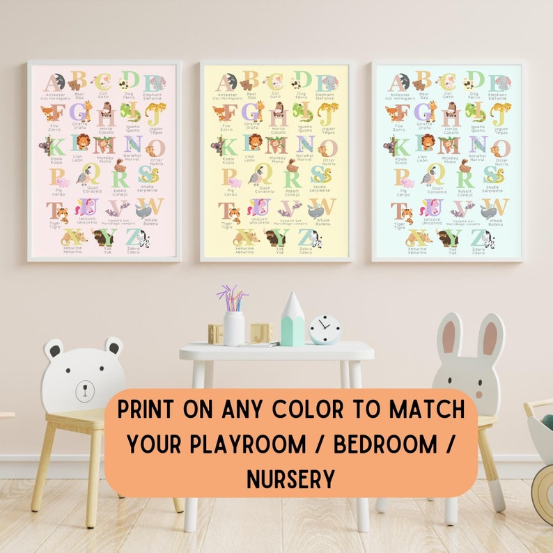 Bilingual Spanish Alphabet Poster Educational Decoration - Etsy