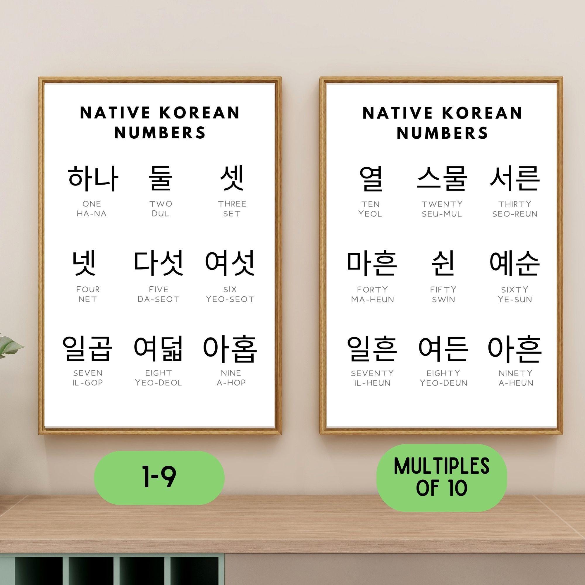 Native Korean Number Print, Learn Korean Language Poster, Korean ...
