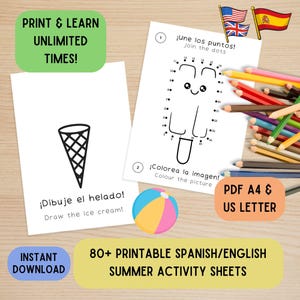 80+ Printable Summer Activity Sheets in Bilingual Spanish, Holidays ...