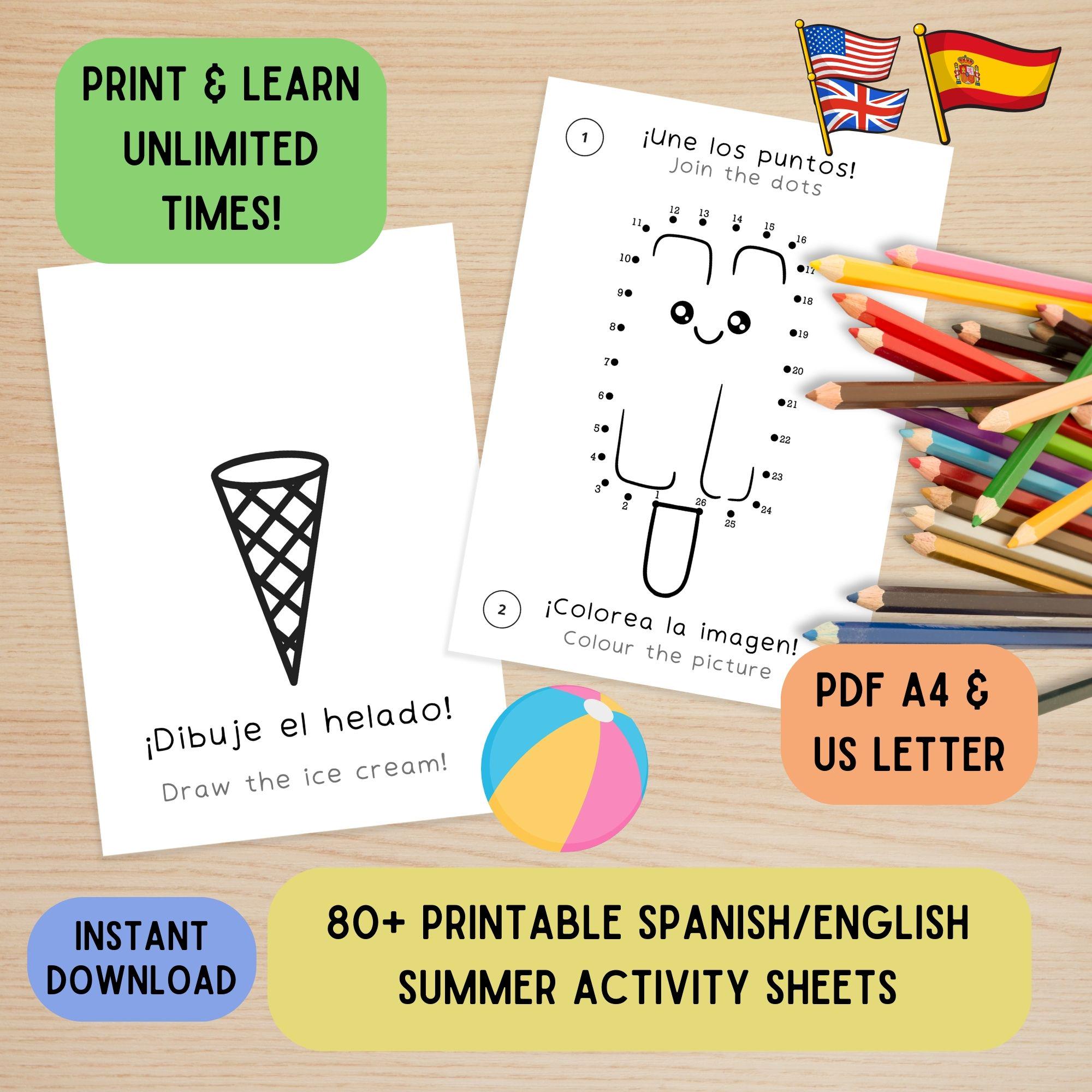 80+ Printable Summer Activity Sheets in Bilingual Spanish, Holidays ...