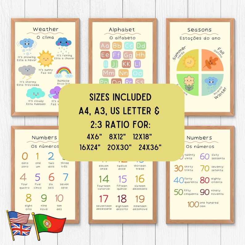 BRAZILIAN English Portuguese Educational Decoration Posters, Set of 20 ...