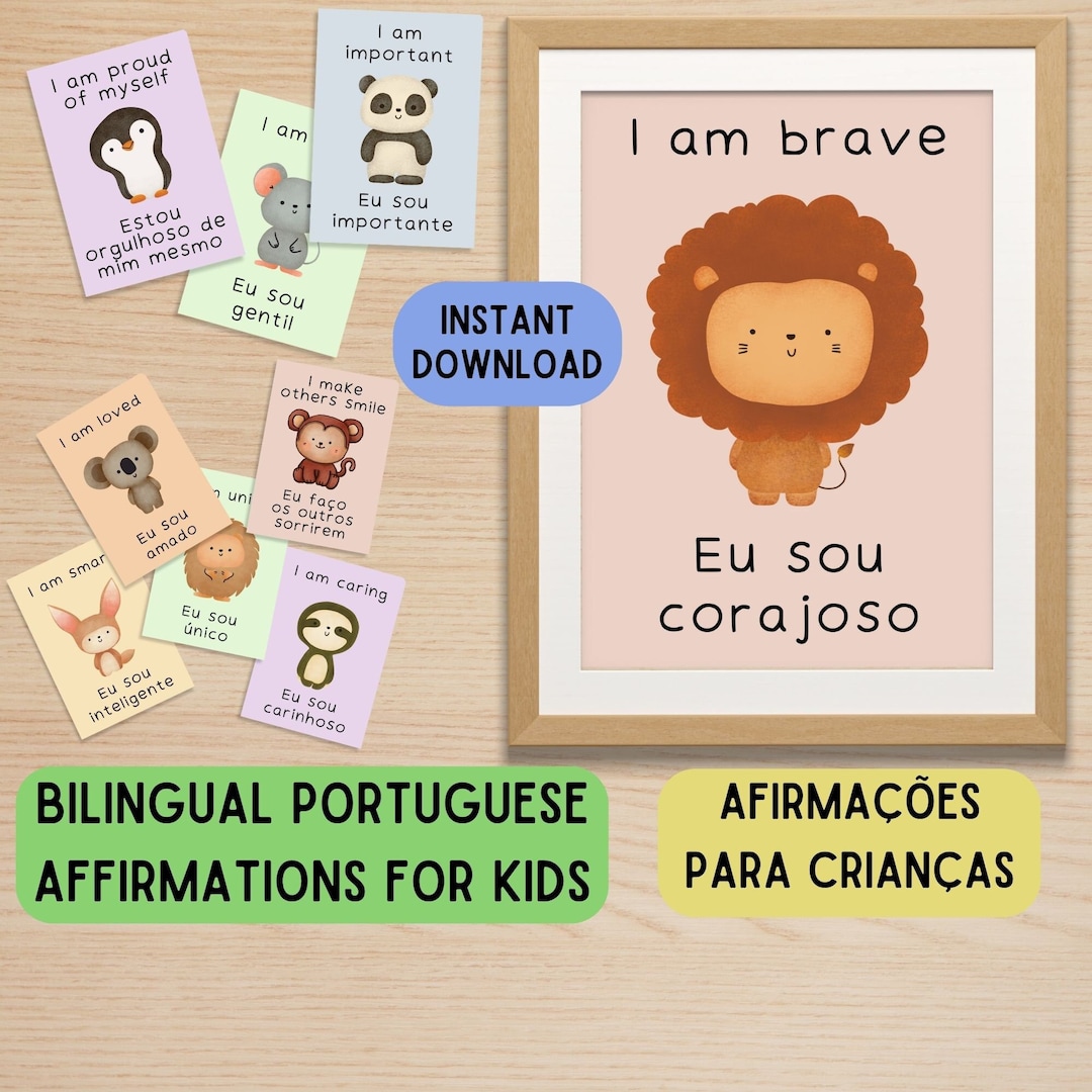 Bilingual Portuguese Affirmations for Kids, Affirmational Printable ...
