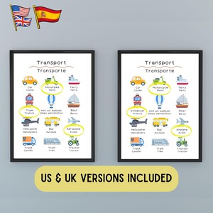 Bilingual Transport Poster Set: Spanish English Learning (PDF Download ...