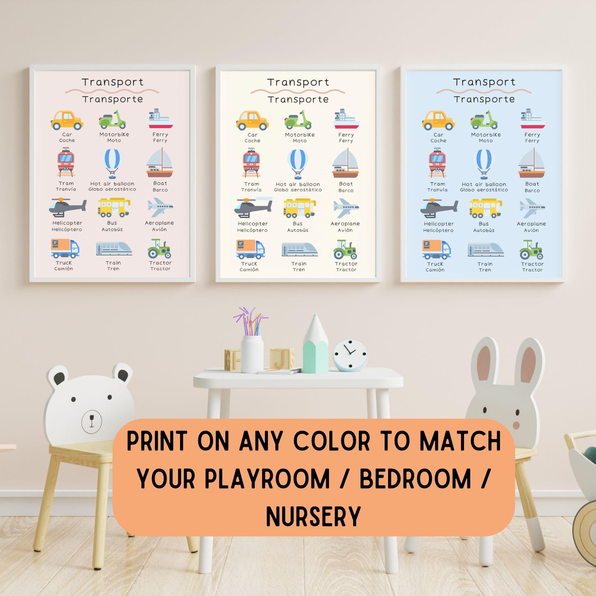 Bilingual Transport Poster Set: Spanish English Learning (PDF Download ...