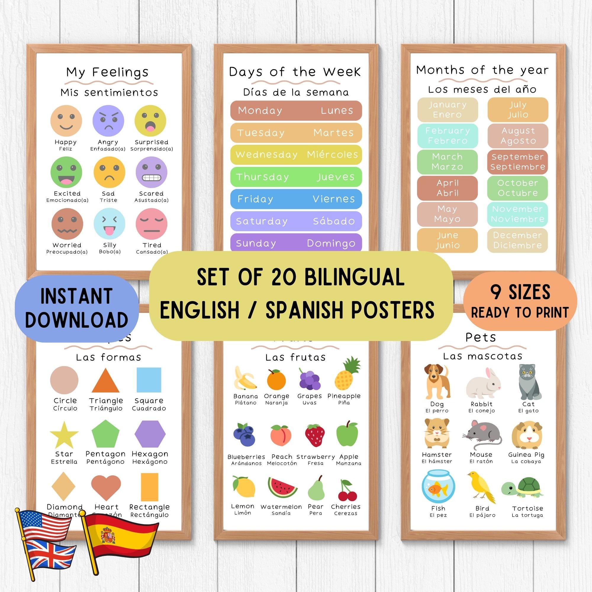 Bilingual Spanish Educational Posters, English Spanish Educative ...