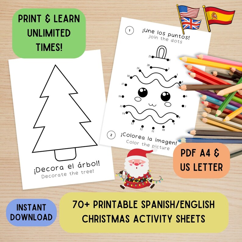 Printable Christmas Activities in Bilingual Spanish, Christmas ...
