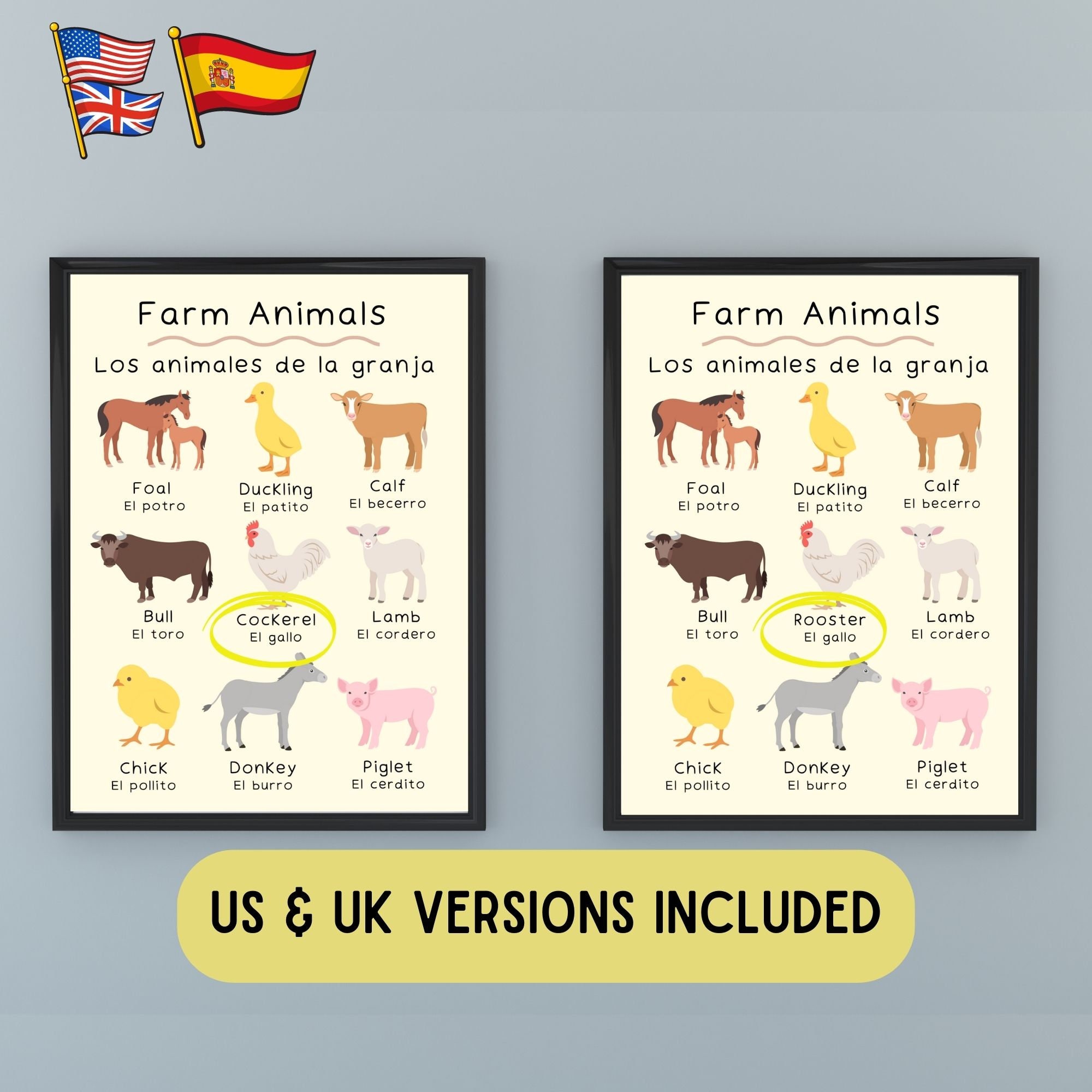 Bilingual Spanish Animal Poster Set of 6, Spanish Pdf Language ...