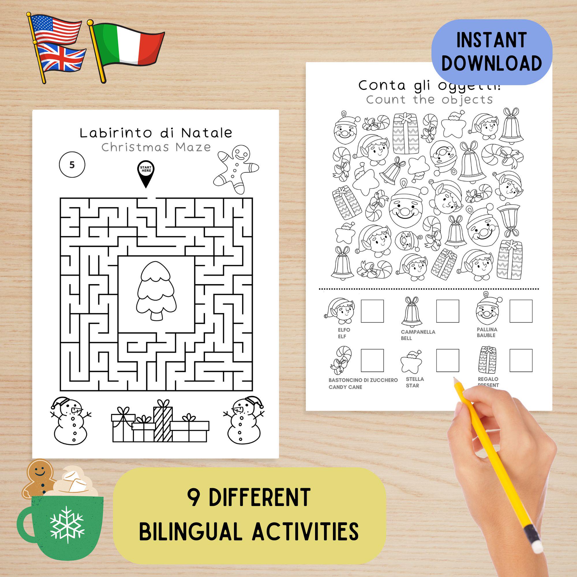 Printable Christmas Activity Sheets in Bilingual Italian, Christmas ...