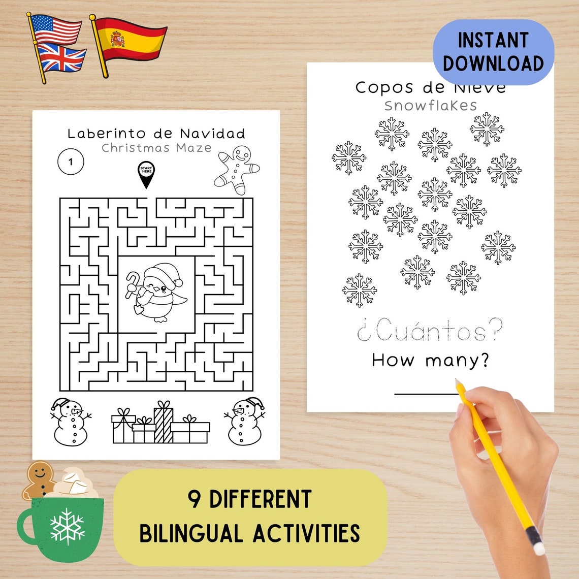 Printable Christmas Activity Sheets in Bilingual Spanish, Christmas ...