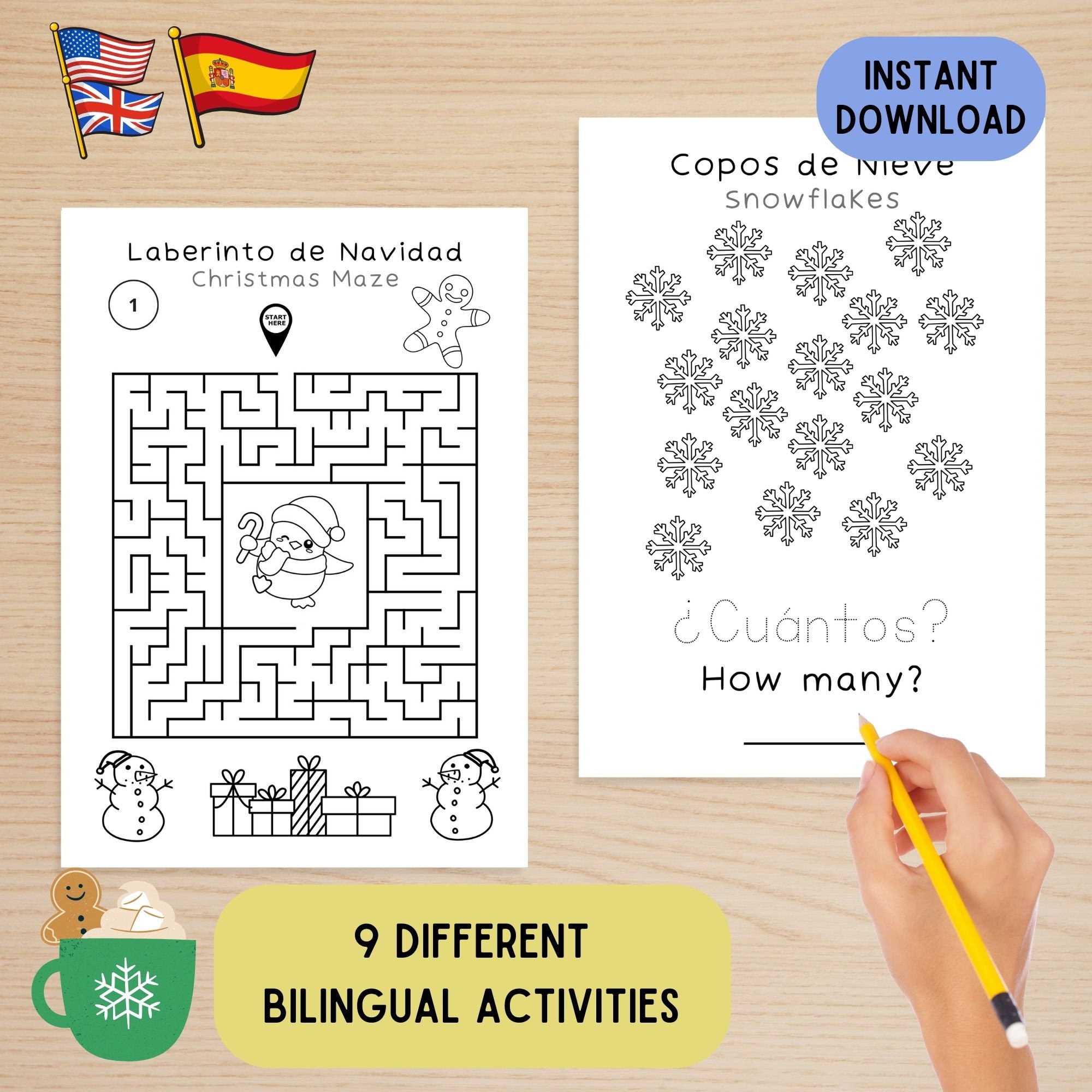 Printable Christmas Activity Sheets in Bilingual Spanish, Christmas ...