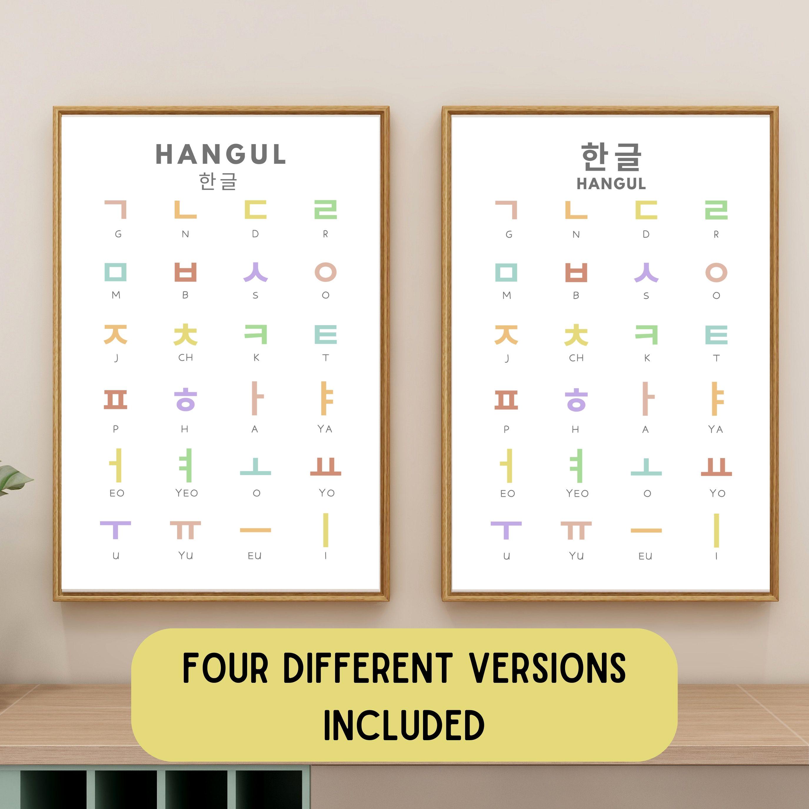 Korean Hangul Alphabet Print, Learn Korean Poster, Hangul Lettering ...