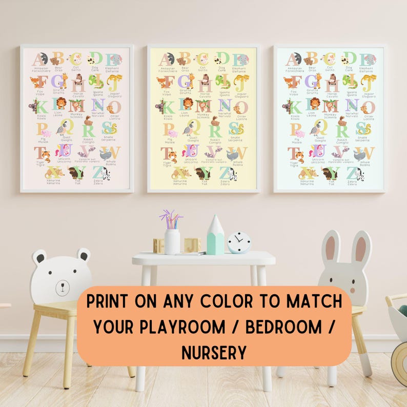 Bilingual Italian Alphabet Poster, Educational Decoration Poster ...