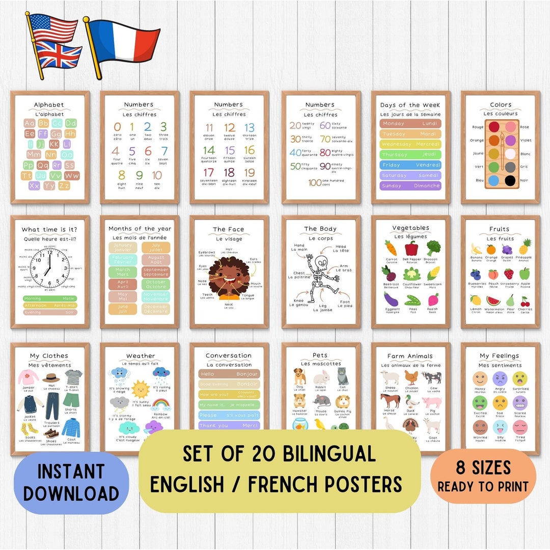 Bilingual French Educational Decoration Posters, French Ed Language ...