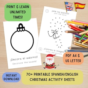 Printable Christmas Activity Sheets in Bilingual Spanish, Christmas ...