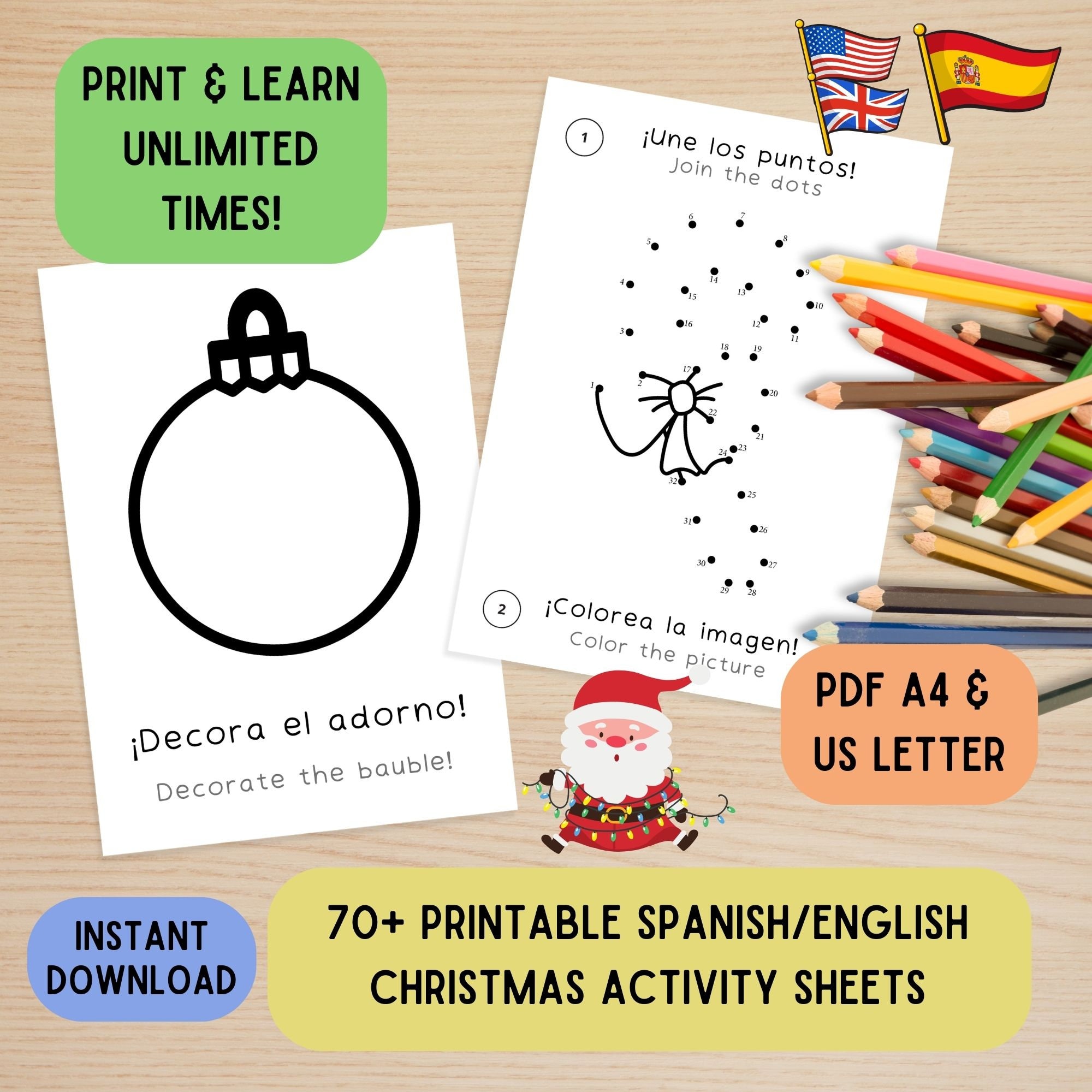 Printable Christmas Activity Sheets in Bilingual Spanish, Christmas ...