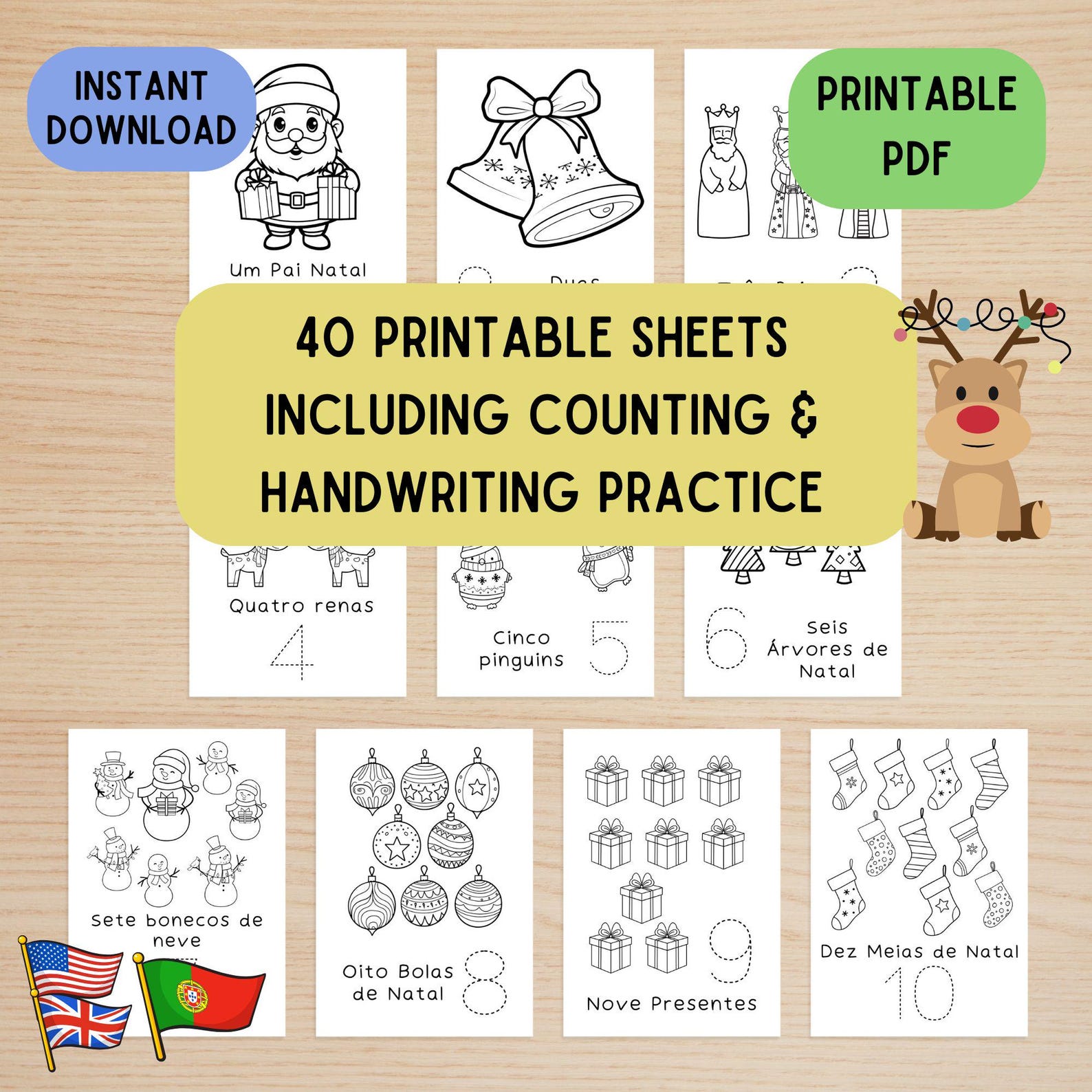 Bilingual Portuguese Christmas Coloring Pack, Português Inglês Xmas ...