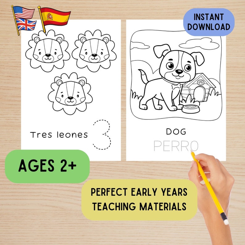 Bilingual Spanish Educational Coloring Pack, Spanish English Animals ...