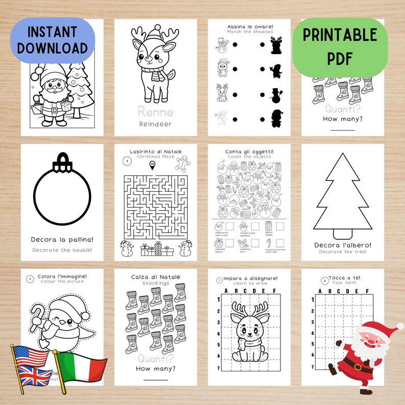 Printable Christmas Activity Sheets in Bilingual Italian, Christmas ...