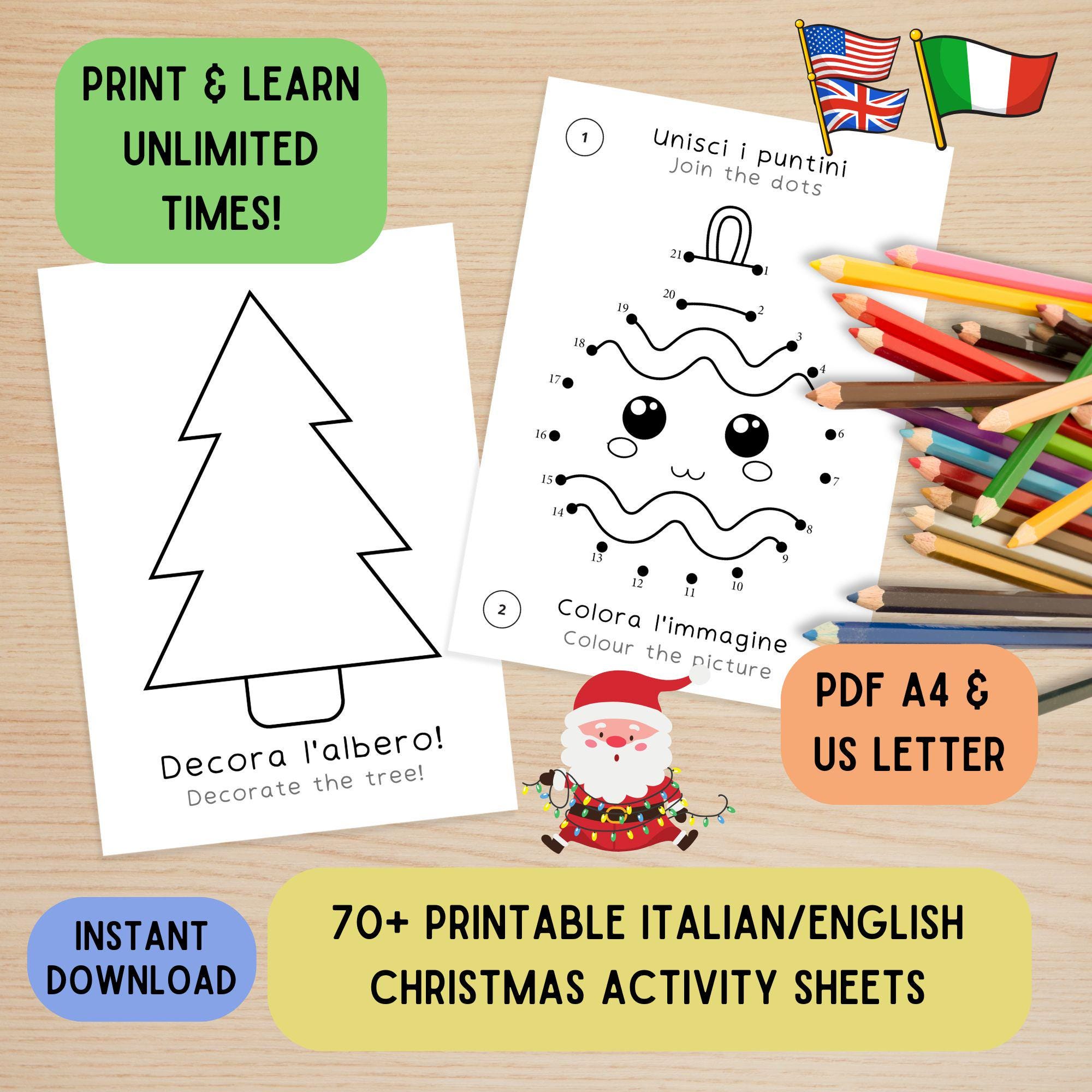 Printable Christmas Activity Sheets in Bilingual Italian, Christmas ...