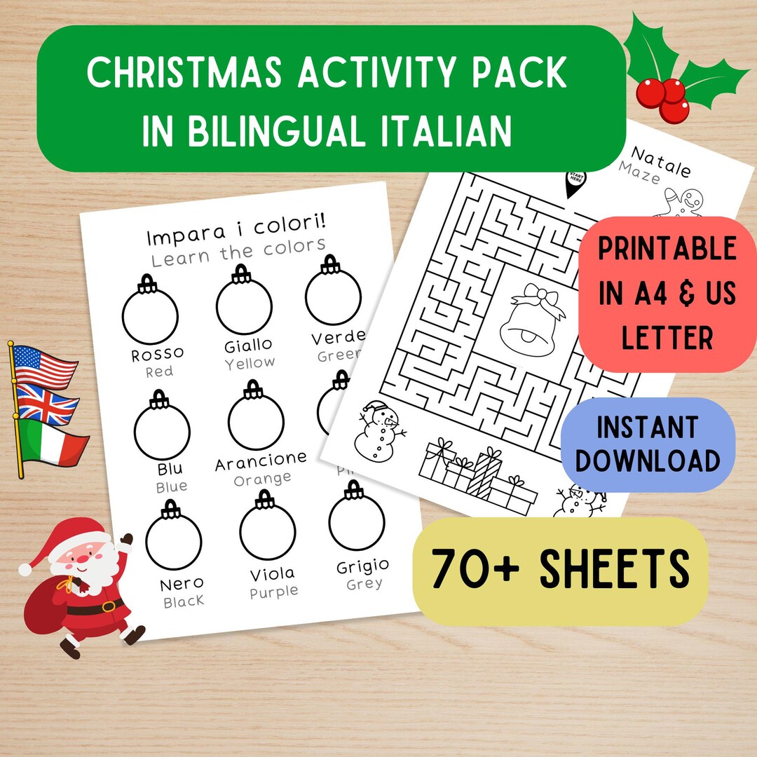 Printable Christmas Activity Sheets in Bilingual Italian, Christmas ...