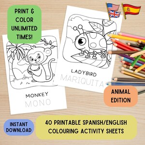Bilingual Spanish Educational Coloring Pack, Spanish English Animals ...