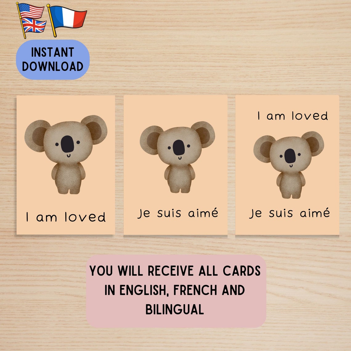 Bilingual French Affirmation Cards for Kids, Affirmational Printable ...