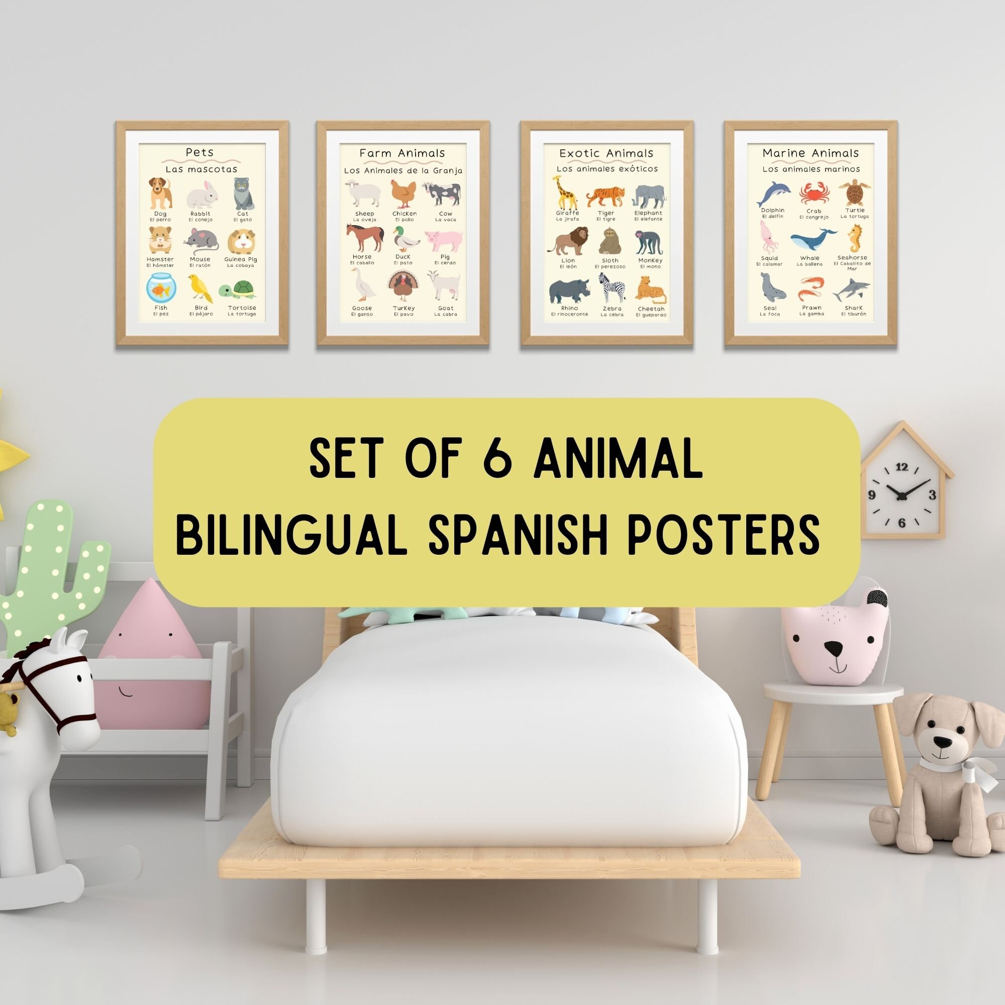 Bilingual Spanish Animal Poster Set of 6, Spanish Pdf Language ...