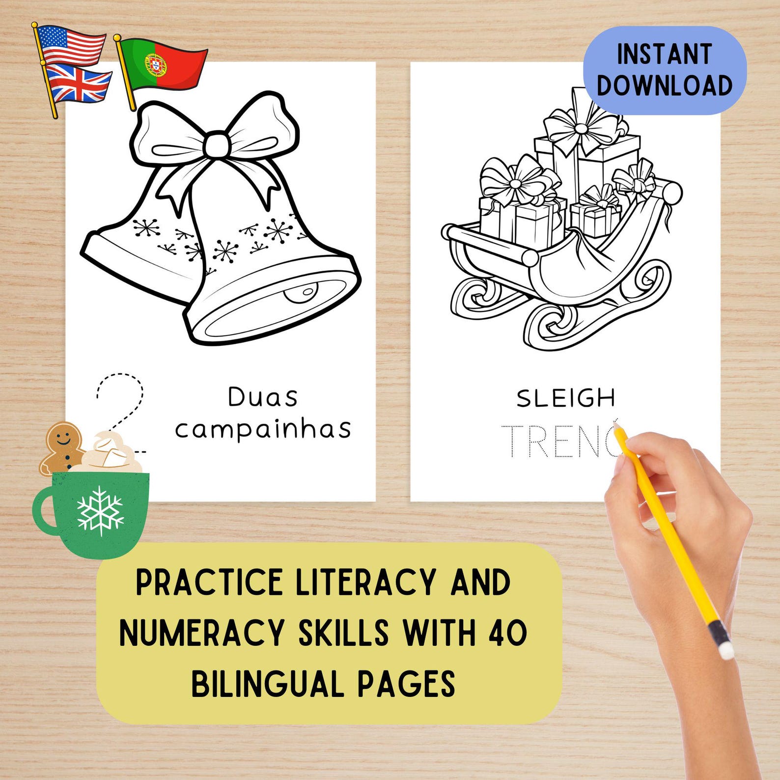 Bilingual Portuguese Christmas Coloring Pack, Português Inglês Xmas ...