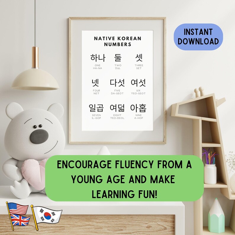 Native Korean Number Print, Learn Korean Language Poster, Korean ...