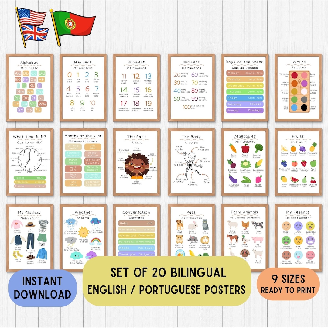 Bilingual Portuguese Educational Decoration Posters, Set of 20 ...