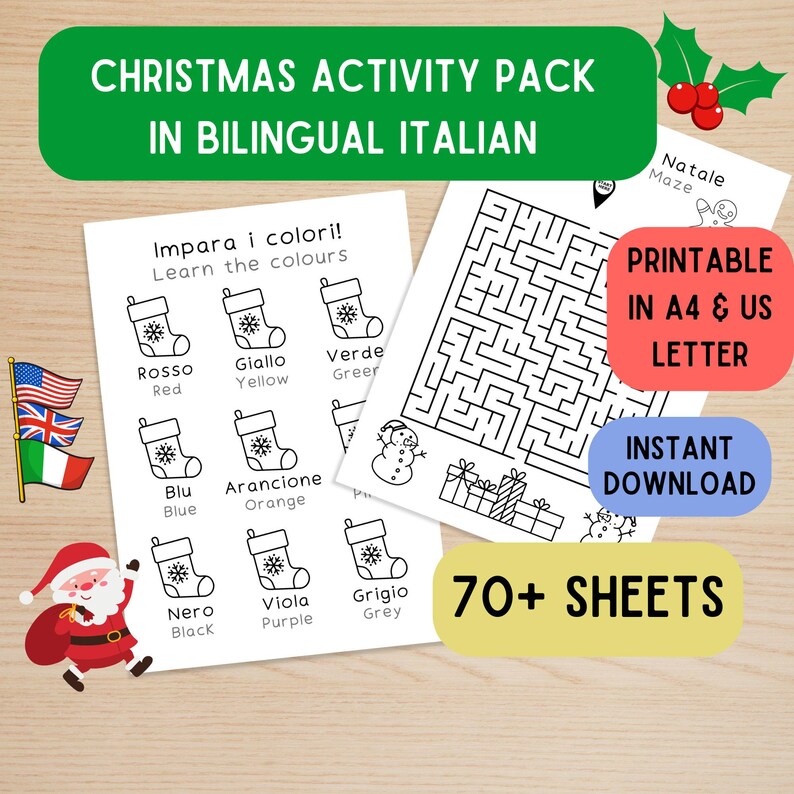Printable Christmas Activity Sheets in Bilingual Italian, Christmas ...