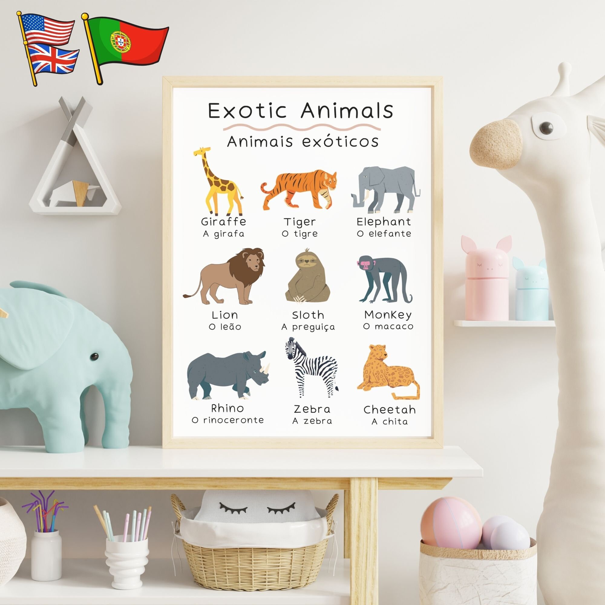 Bilingual Portuguese English Animal Posters, Set of 20 Educative ...