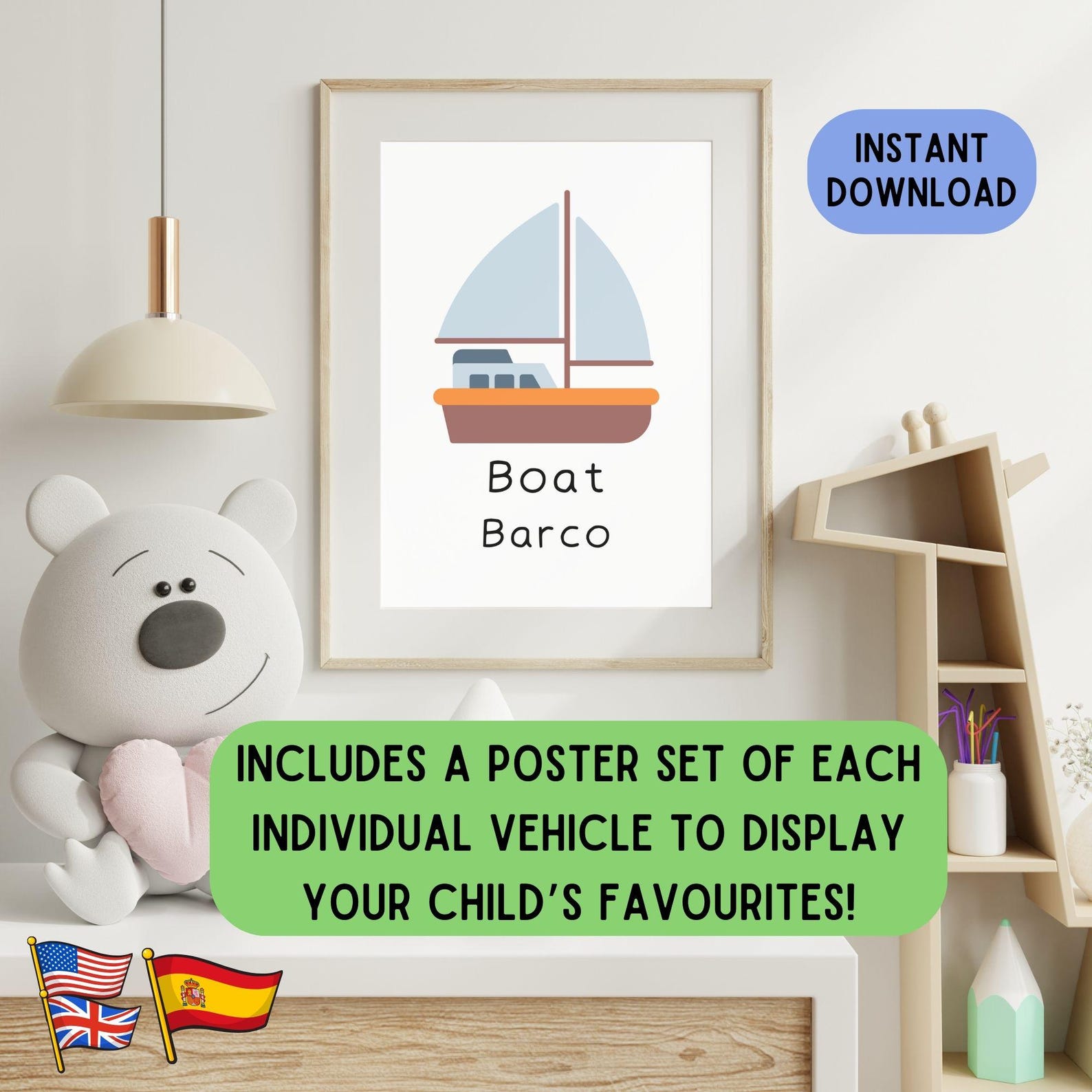 Bilingual Transport Poster Set: Spanish English Learning (PDF Download ...