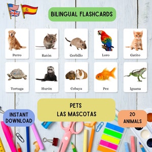 Spanish English Bilingual Flash Cards: Montessori Pets (PDF Download ...