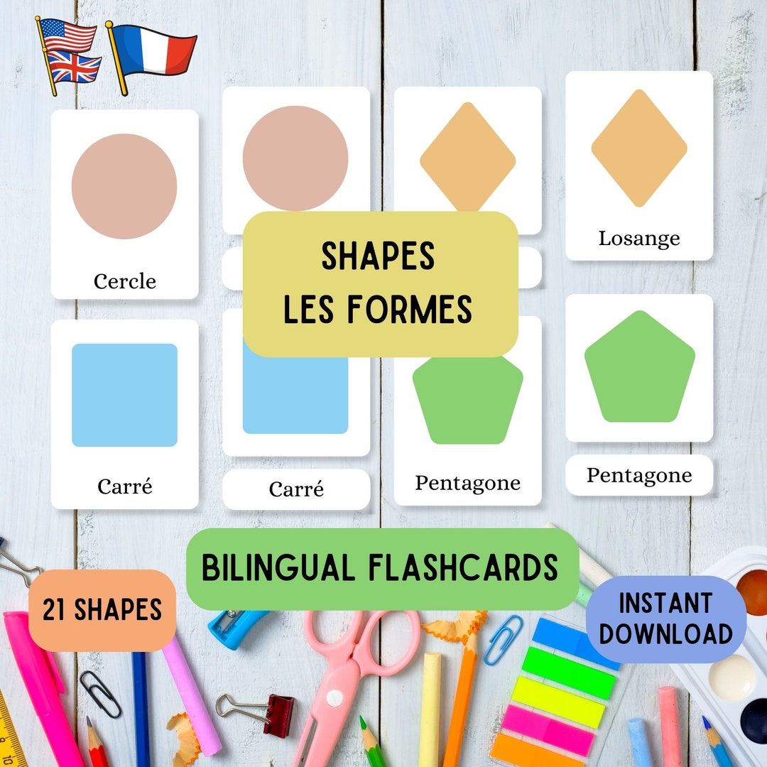 Montessori Shapes Flashcards: English French Bilingual Learning (PDF ...