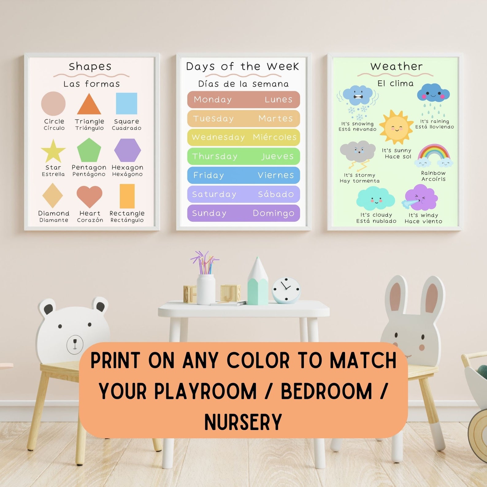 8 Bilingual Spanish Educational Posters, English Spanish Homeschooling ...