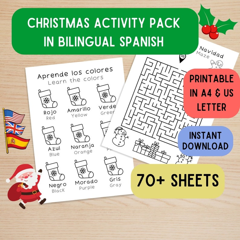 Printable Christmas Activities in Bilingual Spanish, Christmas ...