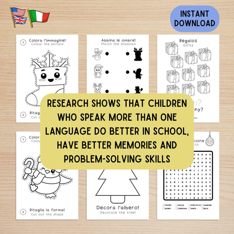 Printable Christmas Activity Sheets in Bilingual Italian, Christmas ...