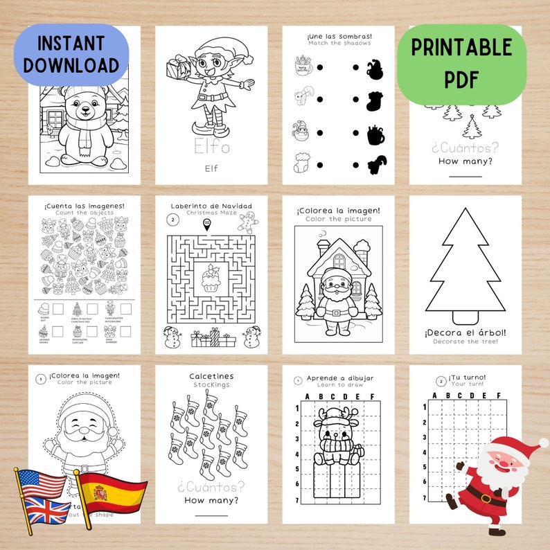 Printable Christmas Activity Sheets in Bilingual Spanish, Christmas ...
