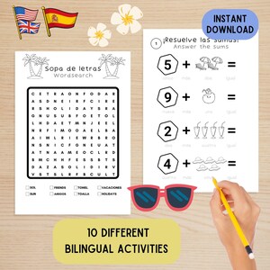 80+ Printable Summer Activity Sheets in Bilingual Spanish, Holidays ...